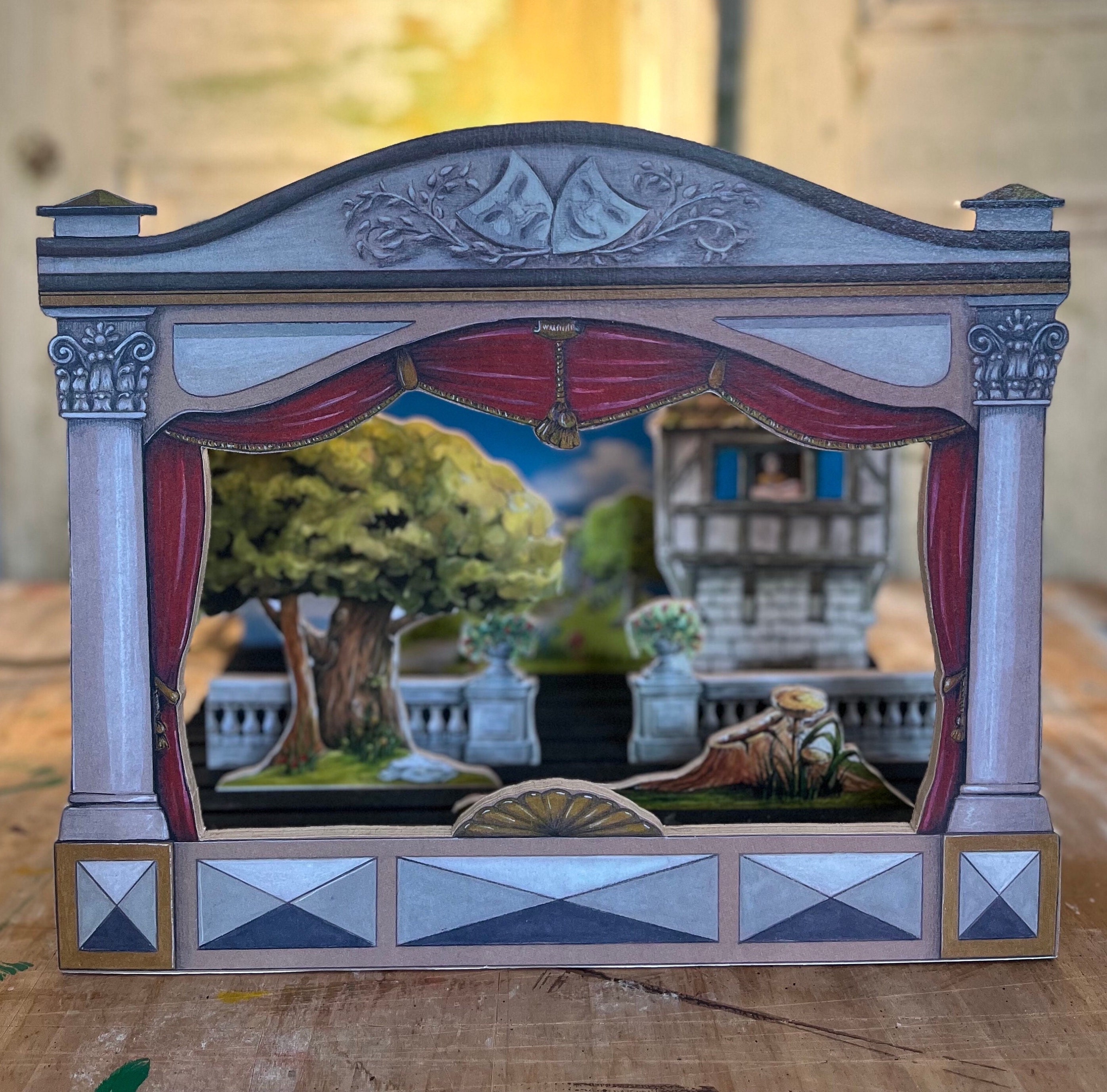 Vintage Style Wooden Theater and Shadow Theater 2 in 1, 55 Pieces in ...