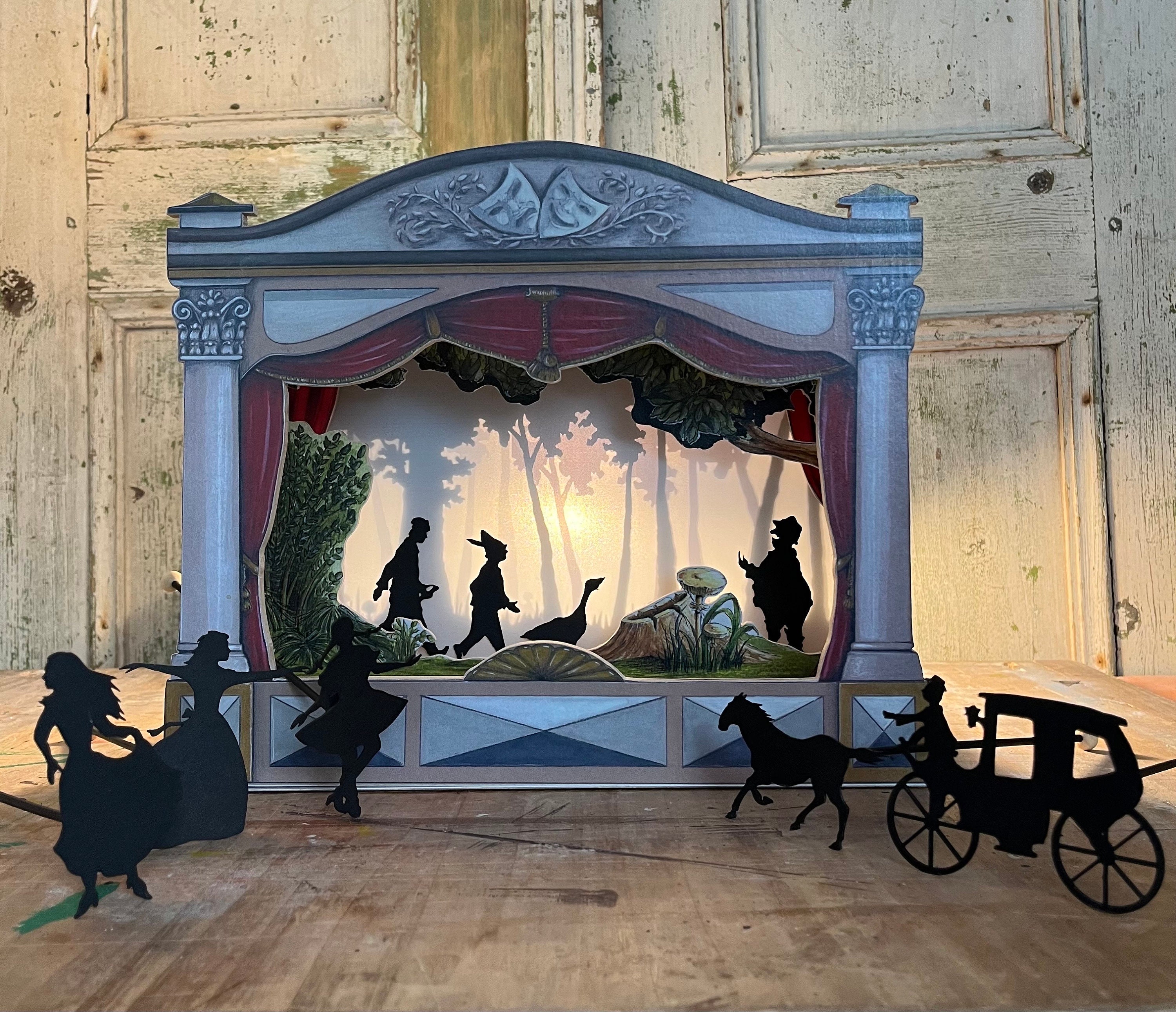77-piece Wooden Shadow Theater and Colorful Toy Theater 2-in-1 Set - Etsy