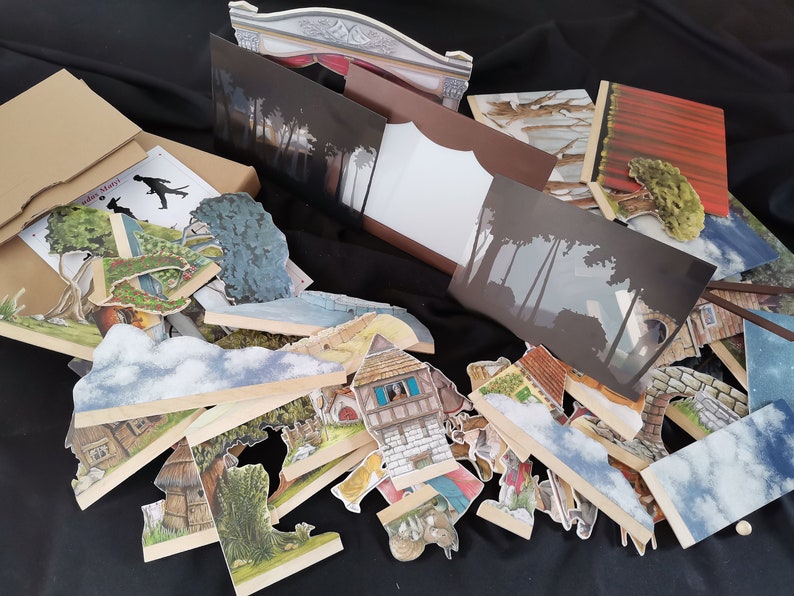 77-piece Wooden Shadow Theater and Colorful Toy Theater 2-in-1 Set - Etsy