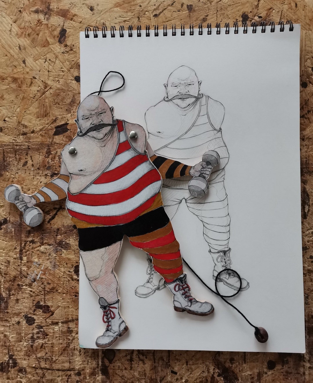 Handmade Wooden Jumping Jack Puppet strongman Hand-painted Art Doll ...