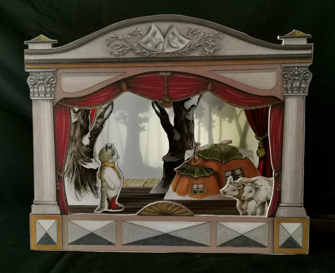 Wooden Hand Made Puppet Theater With Shadow Screen Itsy-bitsy Small Cat ...