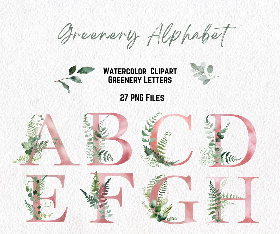 Watercolor Greenery Alphabet, Watercolor Alphabet Clipart, Botanical ...
