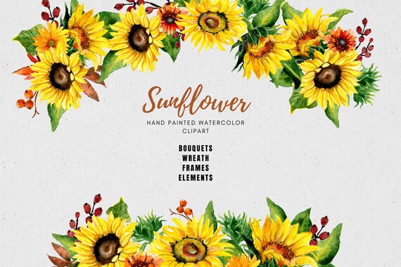 Sunflower Watercolor Clipart Fall Flower Bouquets Autumn | Etsy
