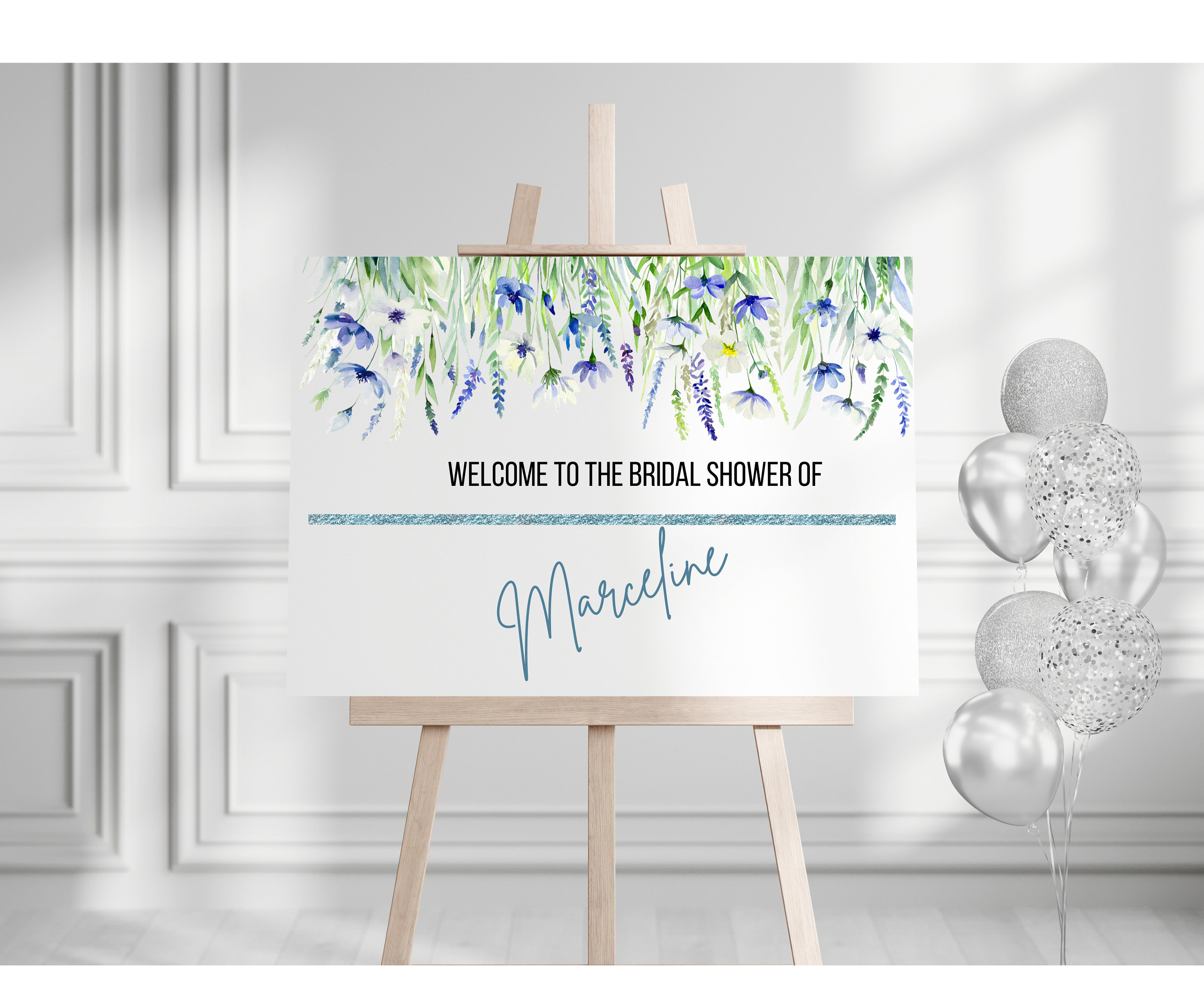 Wildflower Blue White Border Clipart, Watercolor Floral Backdrop, Blue ...