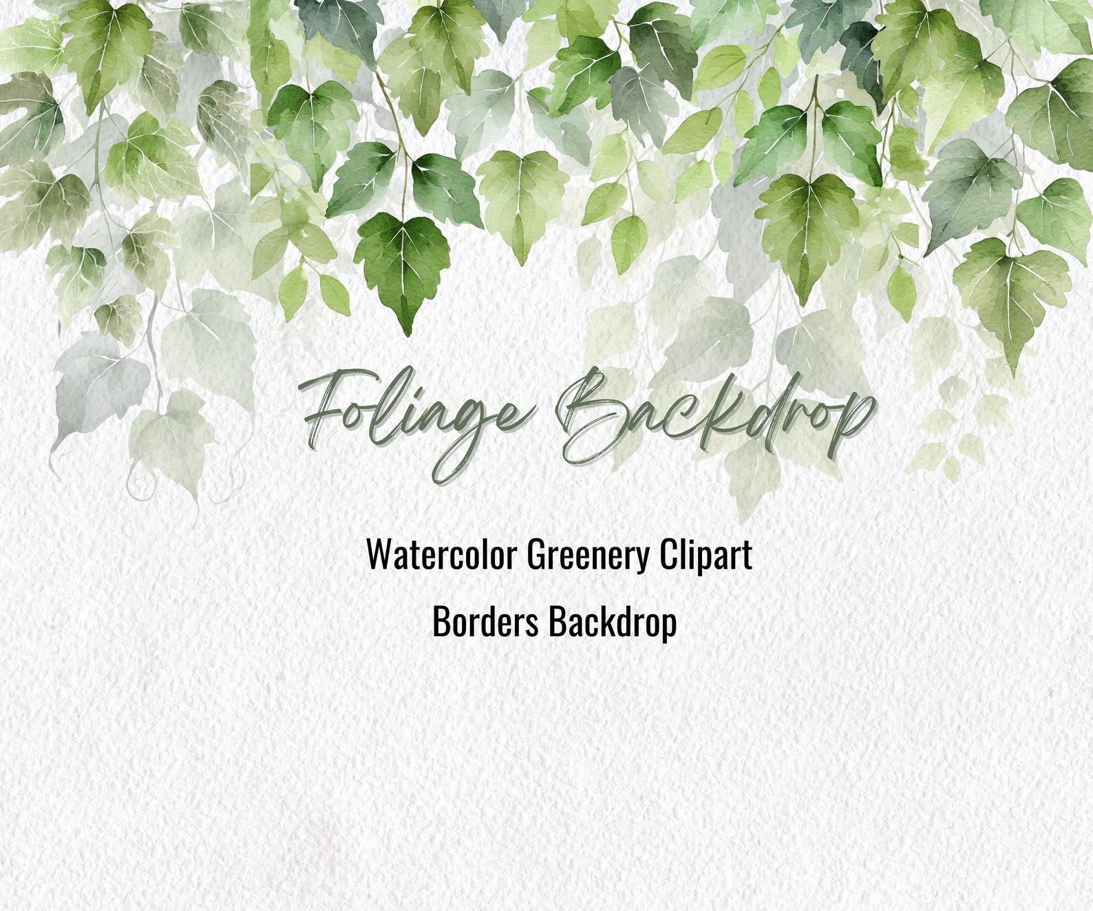 Greenery Foliage Backdrop Clipart, Watercolor Greenery, Vine Leaves ...