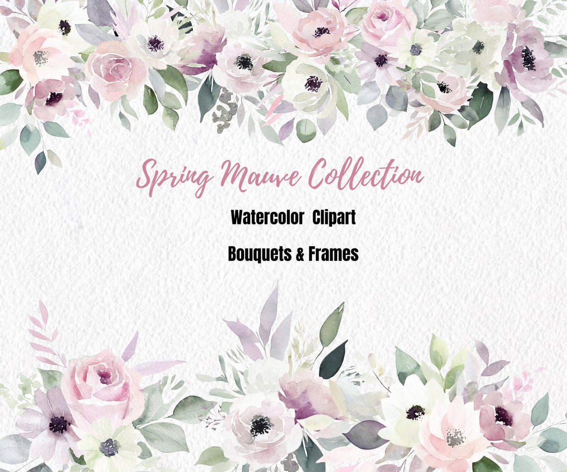 Watercolor Spring Mauve Floral Clipart, Watercolor Floral Clipart ...