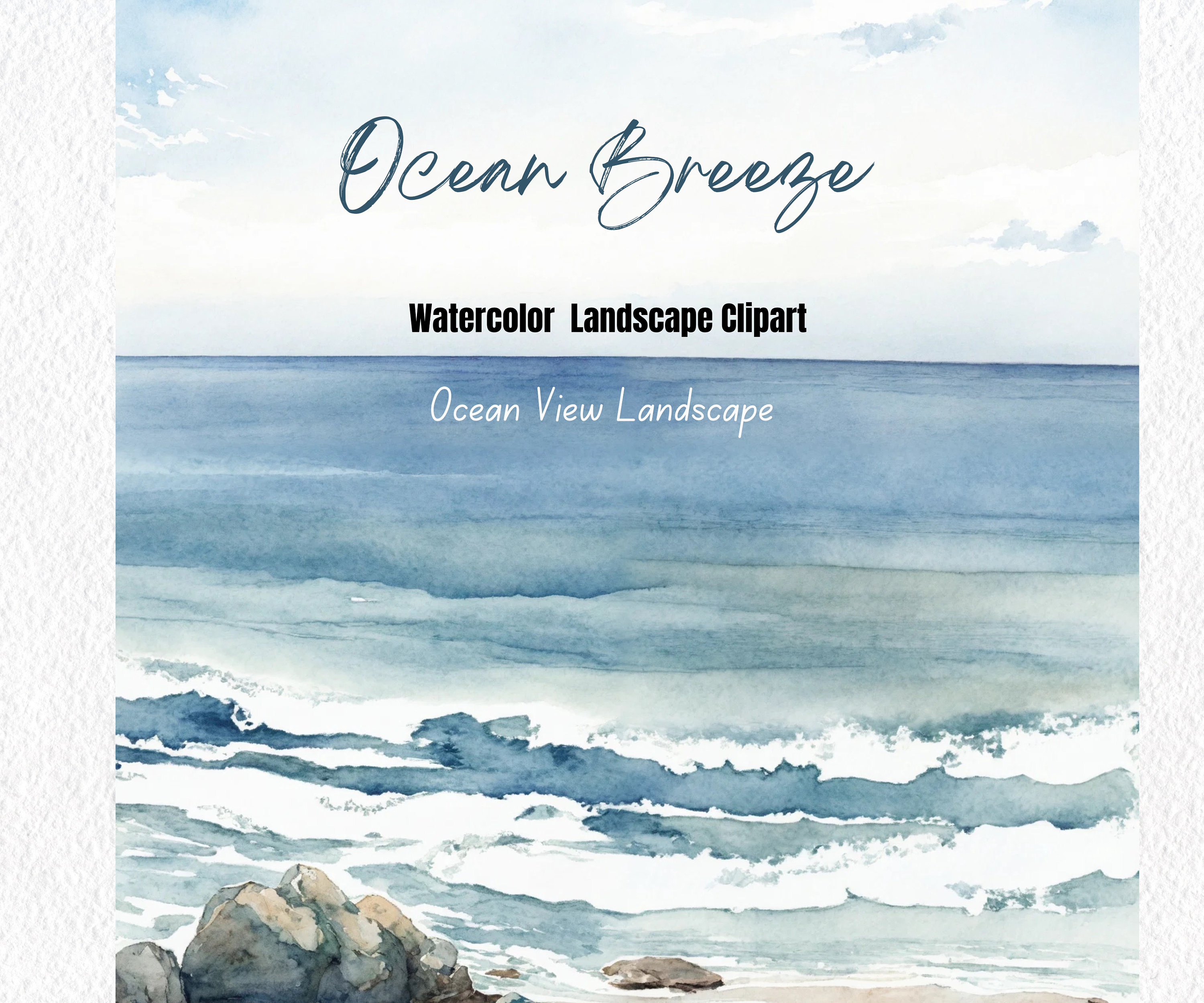 Ocean Breeze Landscape Clipart, Watercolor Landscape Clipart, Sea View ...