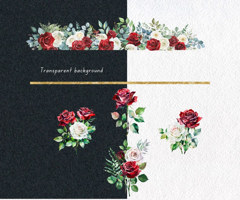 Watercolor Red White Rose Border Clipart, Red White Rose Backdrop ...