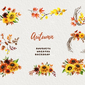 Watercolor Clipart Sunflower Bouquets Fall Clipart, Autumn Flowers ...