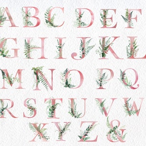 Watercolor Greenery Alphabet, Watercolor Alphabet Clipart, Botanical ...