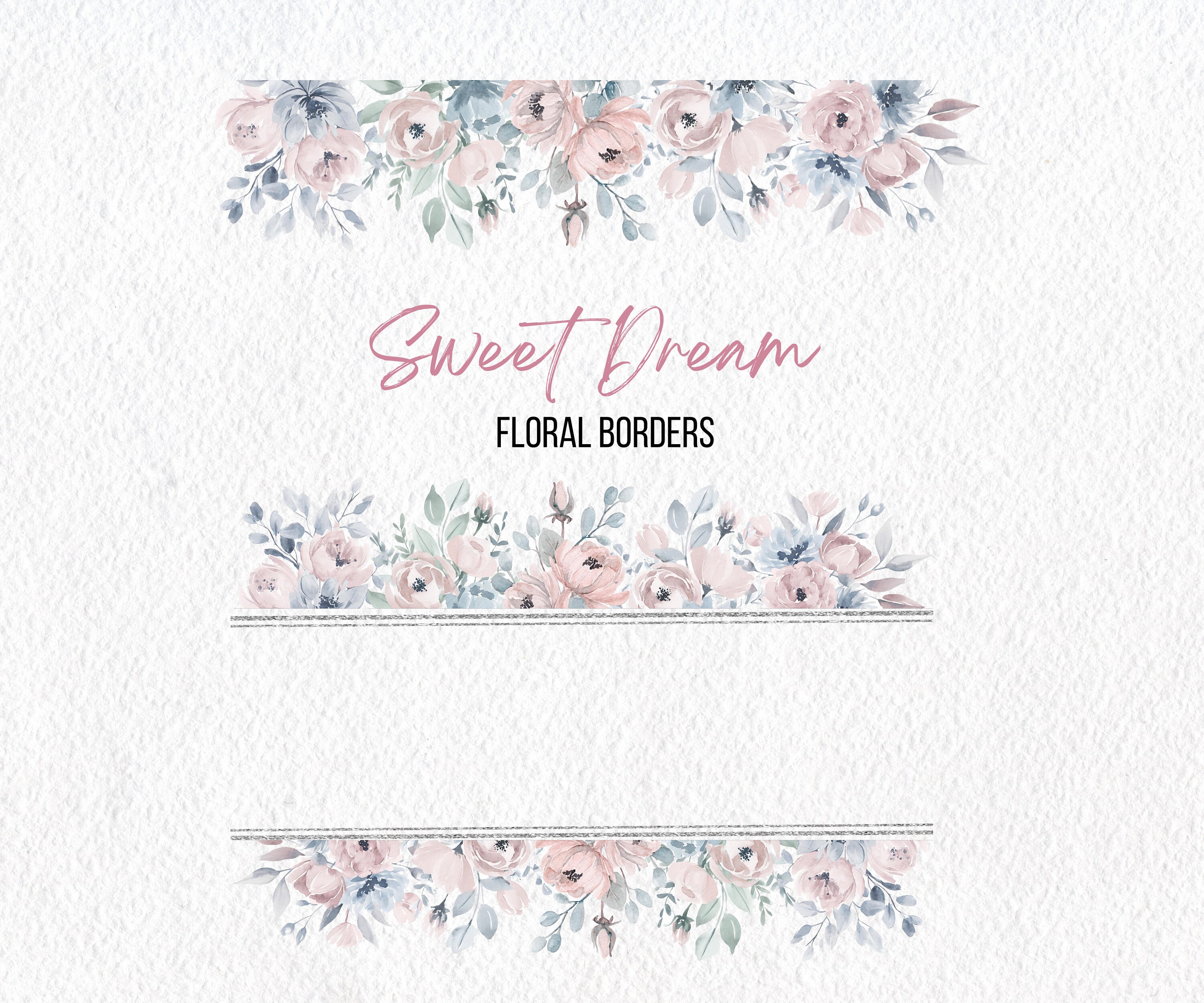 Sweet Dream Light Pink and Blue Floral Borders Clipart, Watercolor ...