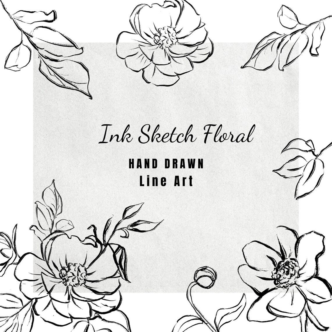 Floral Line Clipart Ink Sketch Line Art Hand Drawn Black Ink | Etsy