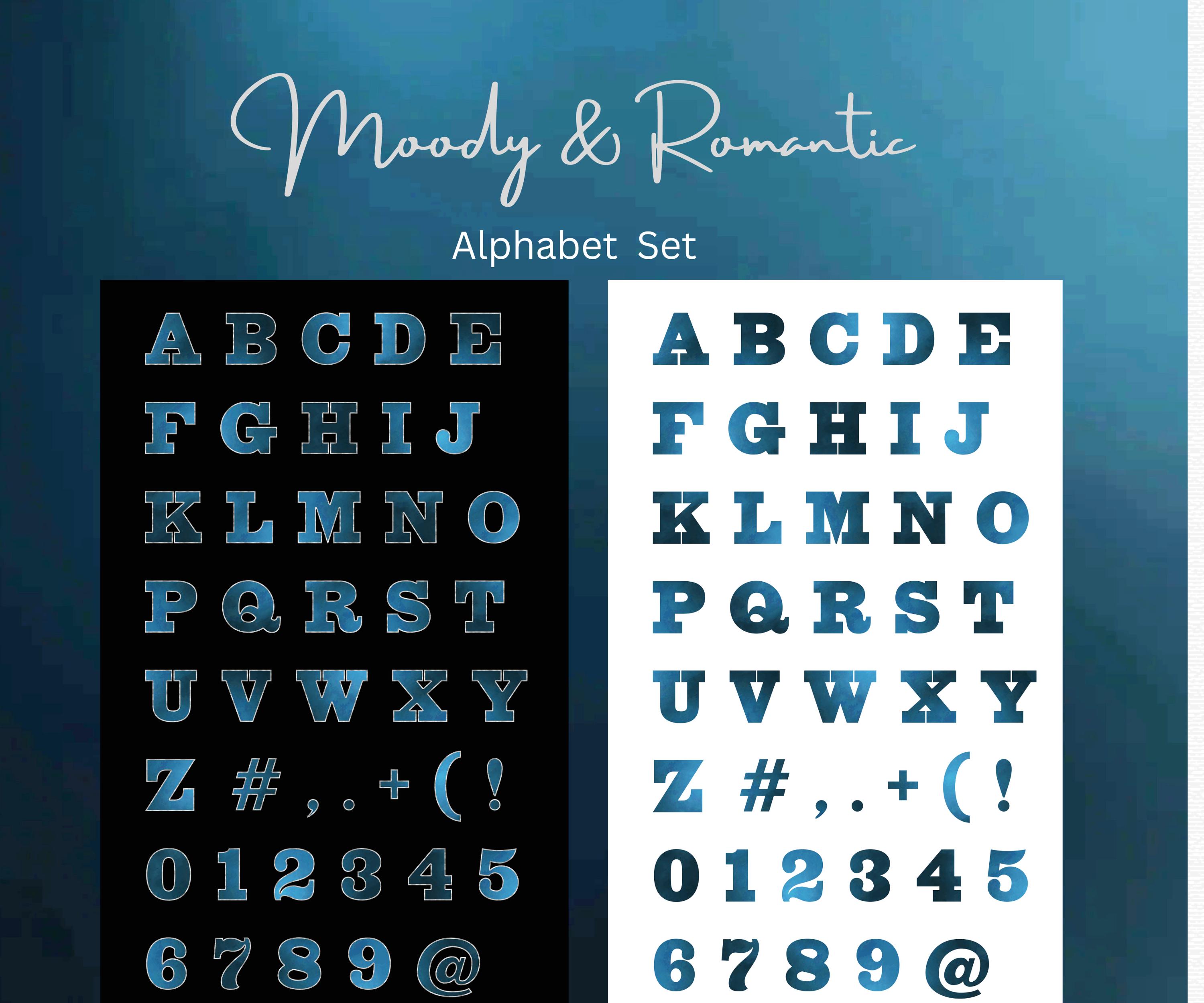 Dark Blue Alphabet Clipart, Digital Alphabet Clipart 2 Sets, Watercolor ...