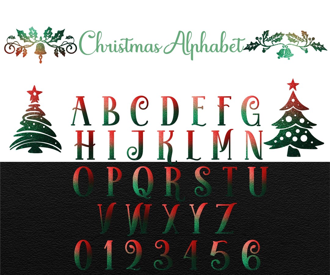 Christmas Alphabet Clipart, Digital Letters Watercolor Texture Glitter ...