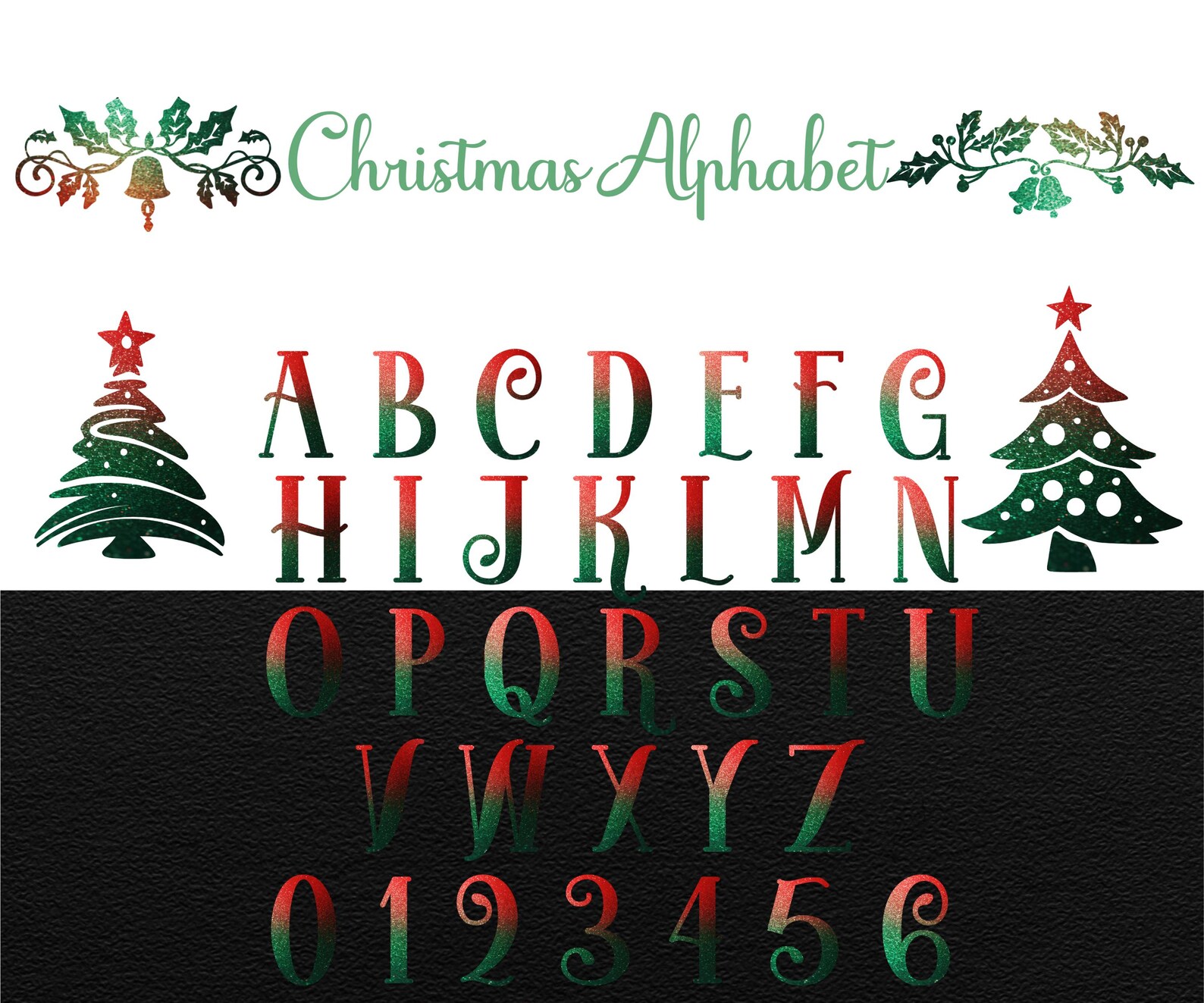 Christmas Alphabet Clipart, Digital Letters Watercolor Texture Glitter ...
