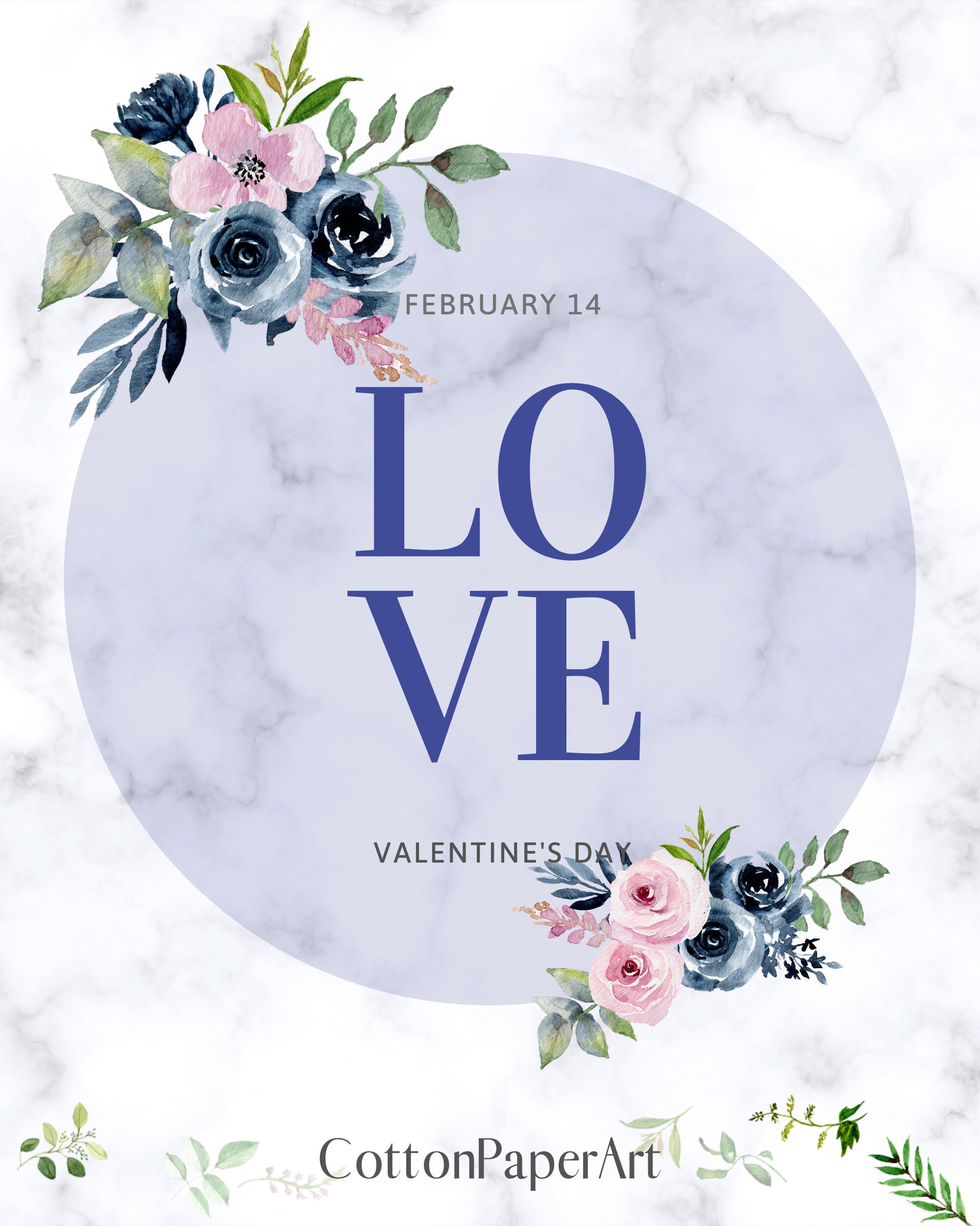 Watercolor Floral Clipart Pink Blue Indigo Roses Bouquets Seamless ...