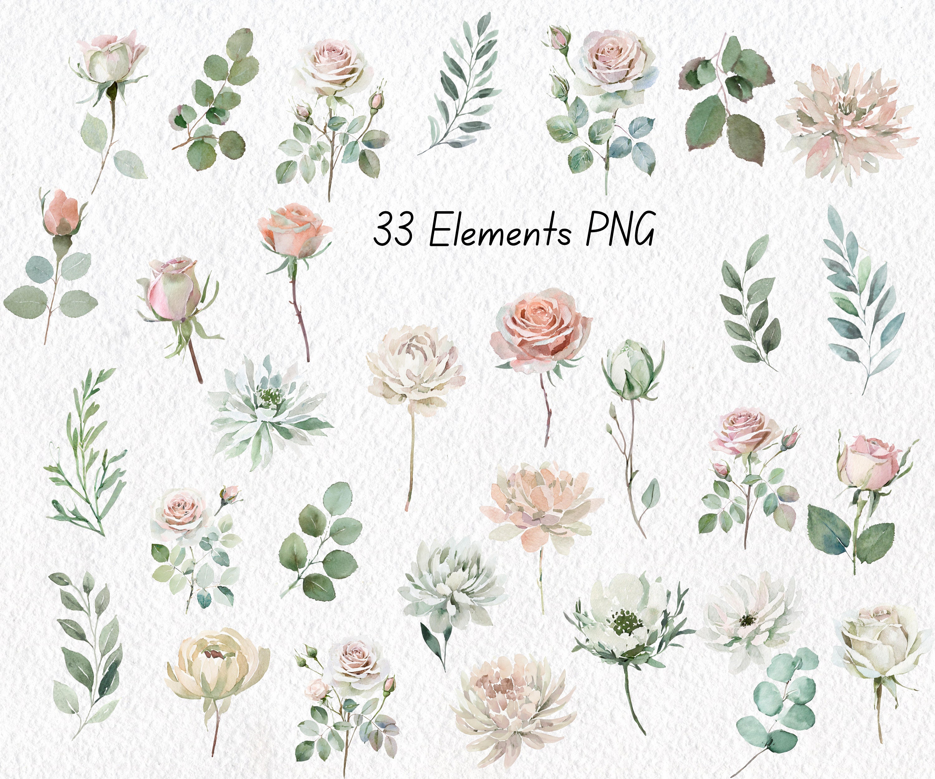 Blush Rose Sage Green Floral Clipart, Watercolor Floral Clipart, Blush ...
