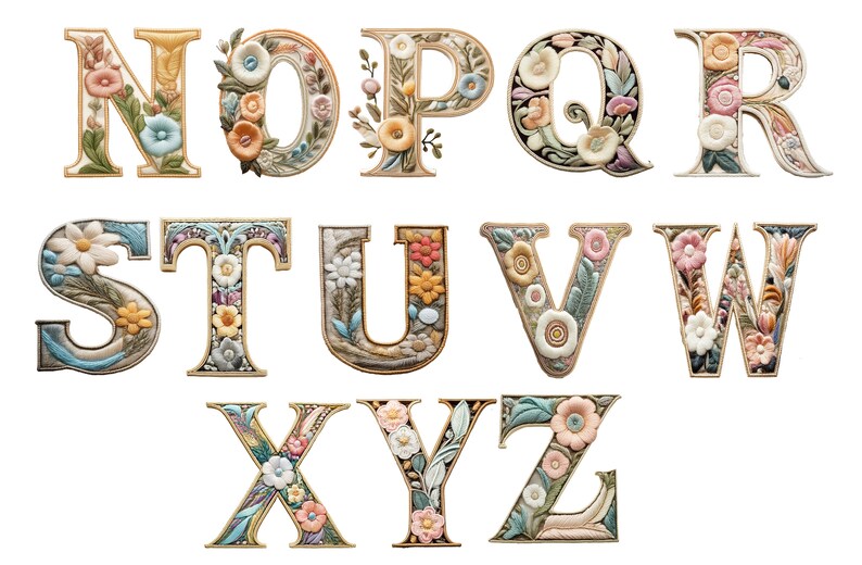 Embroidered Alphabet Clipart, Faux Embroidery Alphabet PNG, Alphabet ...