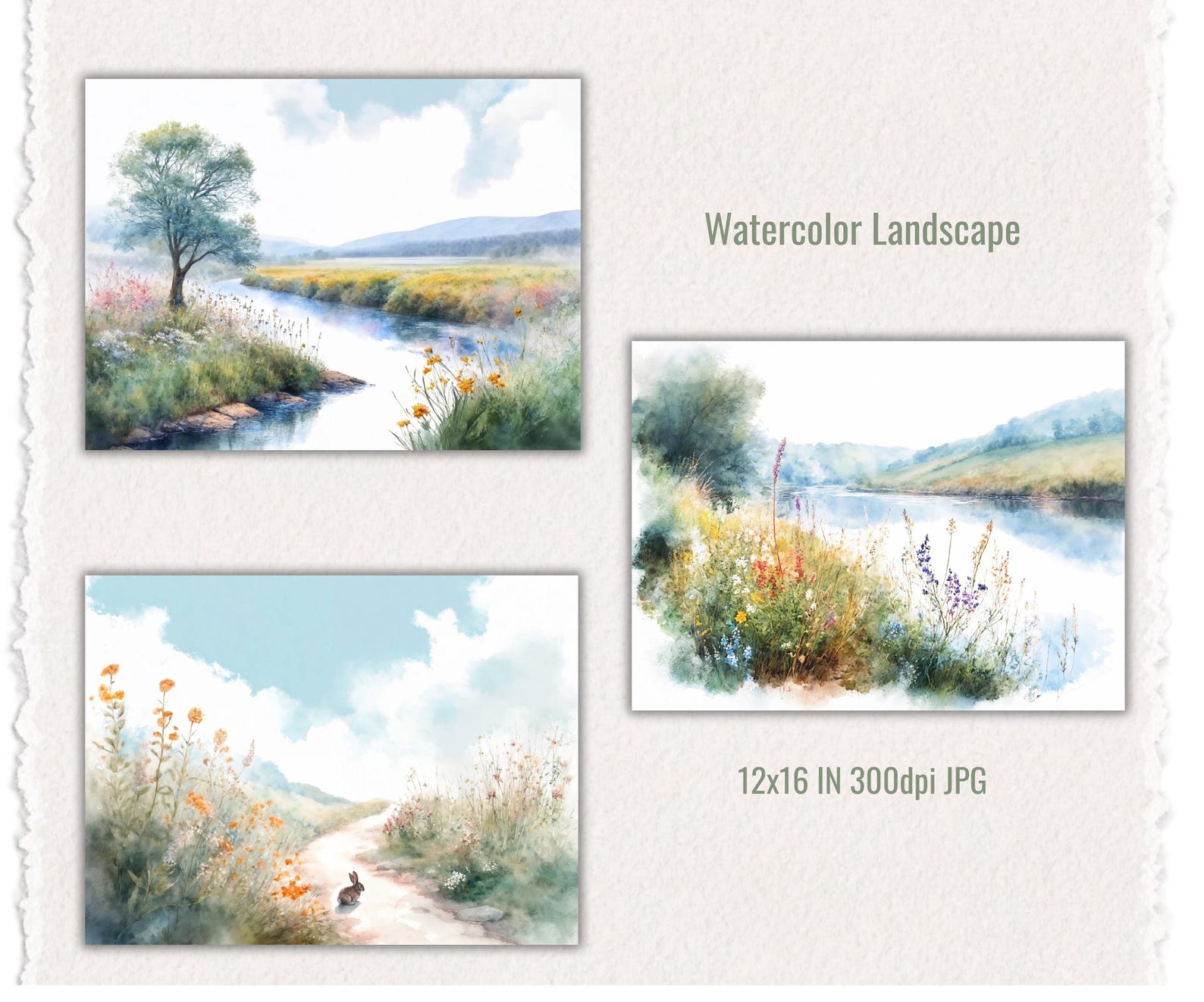 Springfield Landscape Clipart, Watercolor Landscape Clipart, Country ...