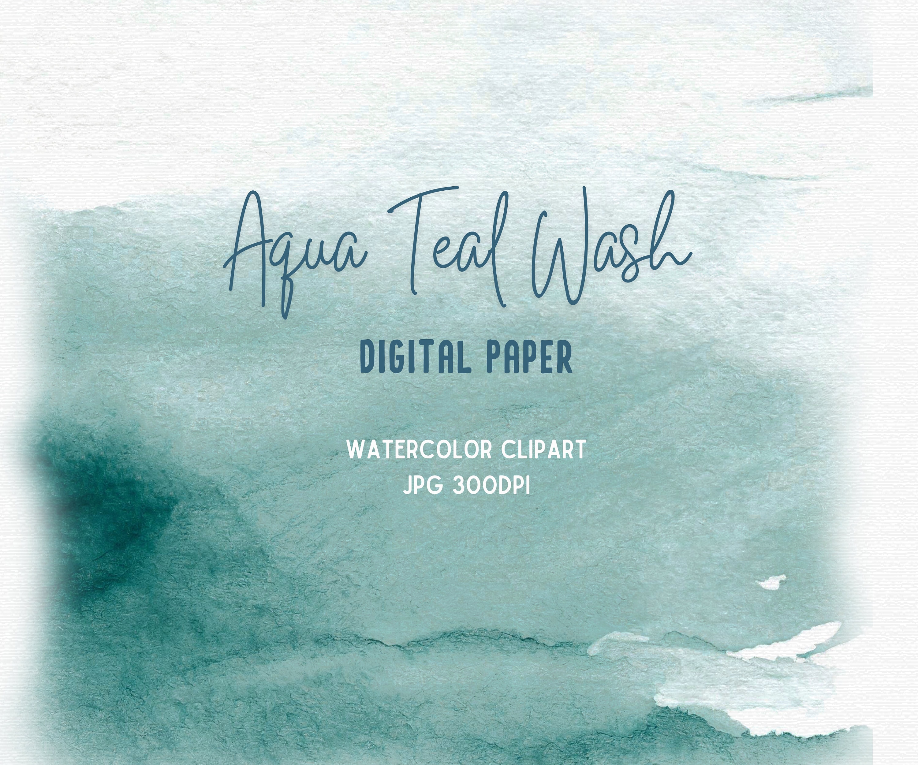Watercolor Aqua Teal Wash Clipart, Splash Brush Stroke Clipart, Sea ...