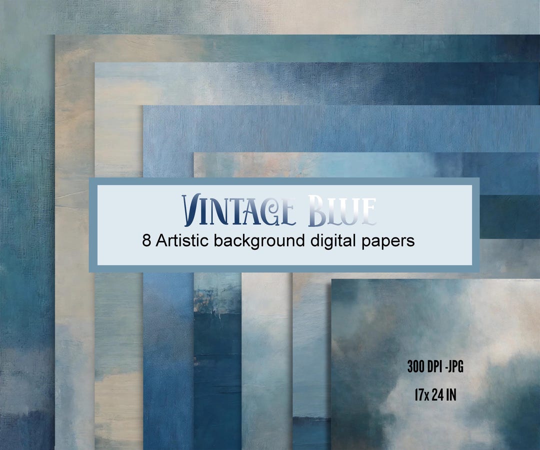 Antique Vintage Blue Digital Paper Clipart, Abstract Art Oil Painting ...