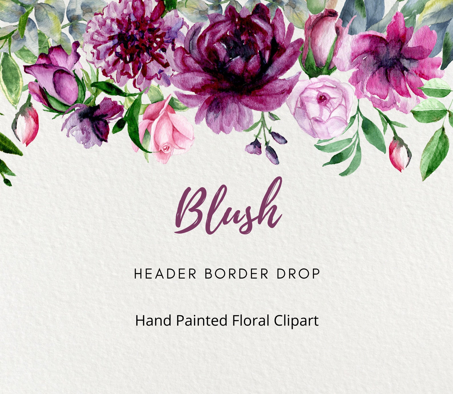 Blush Pink Floral Clipart, Border, Header Frame, Backdrop, Watercolor ...
