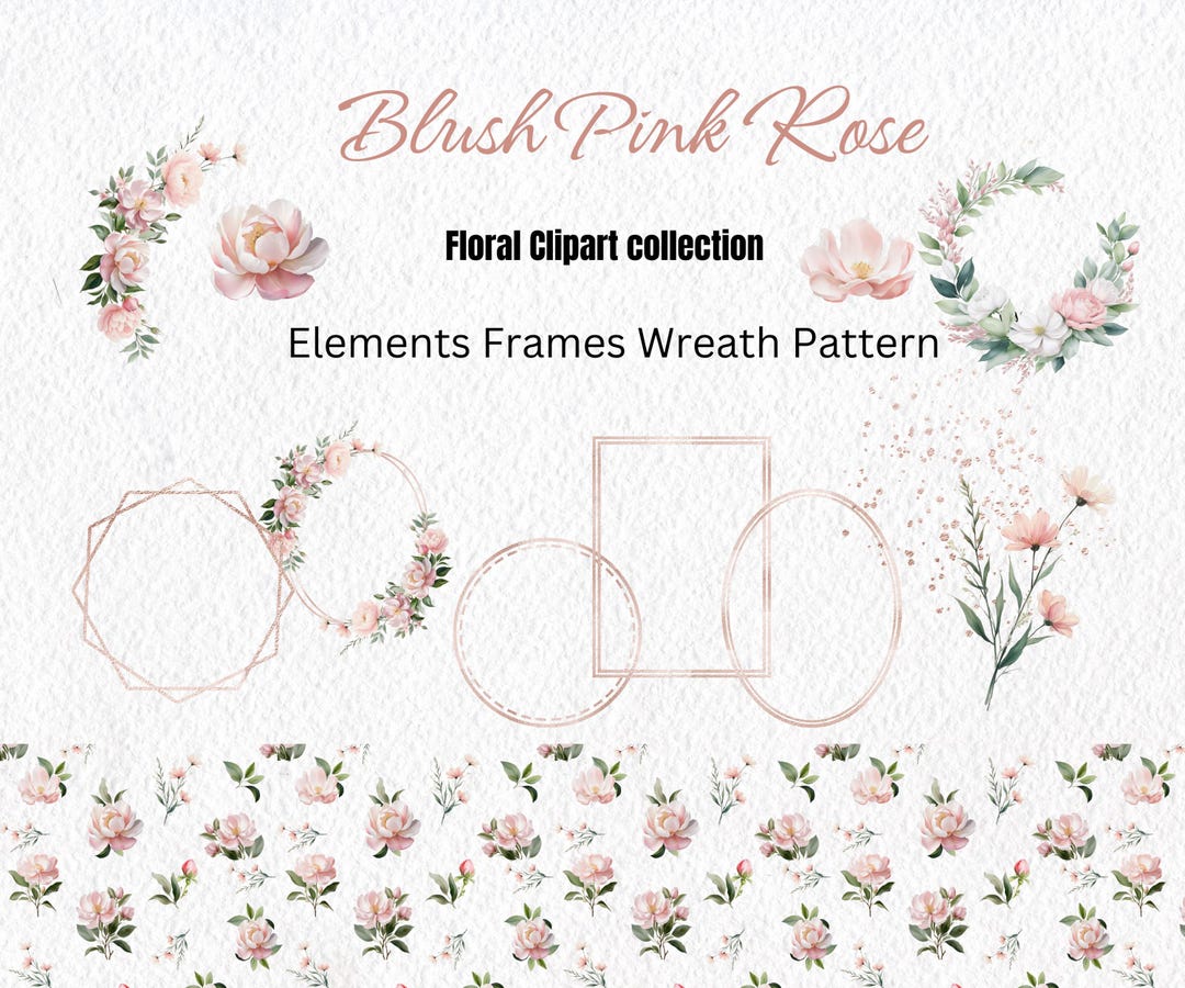 Blush Pink Floral Clipart, Pink Rose Clipart, Blush Coral White Floral ...