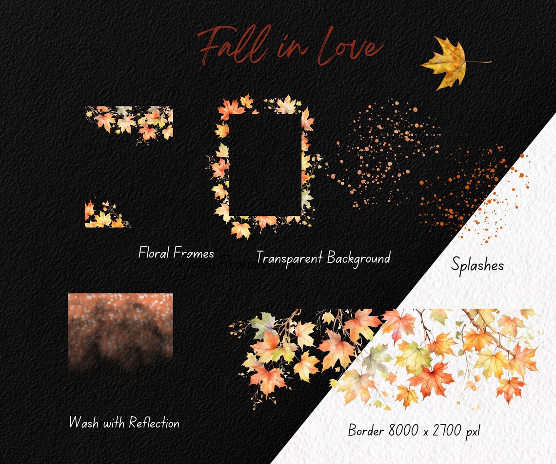 Fall in Love Autumn Leave Clipart, Watercolor Fall Leaves Clipart ...