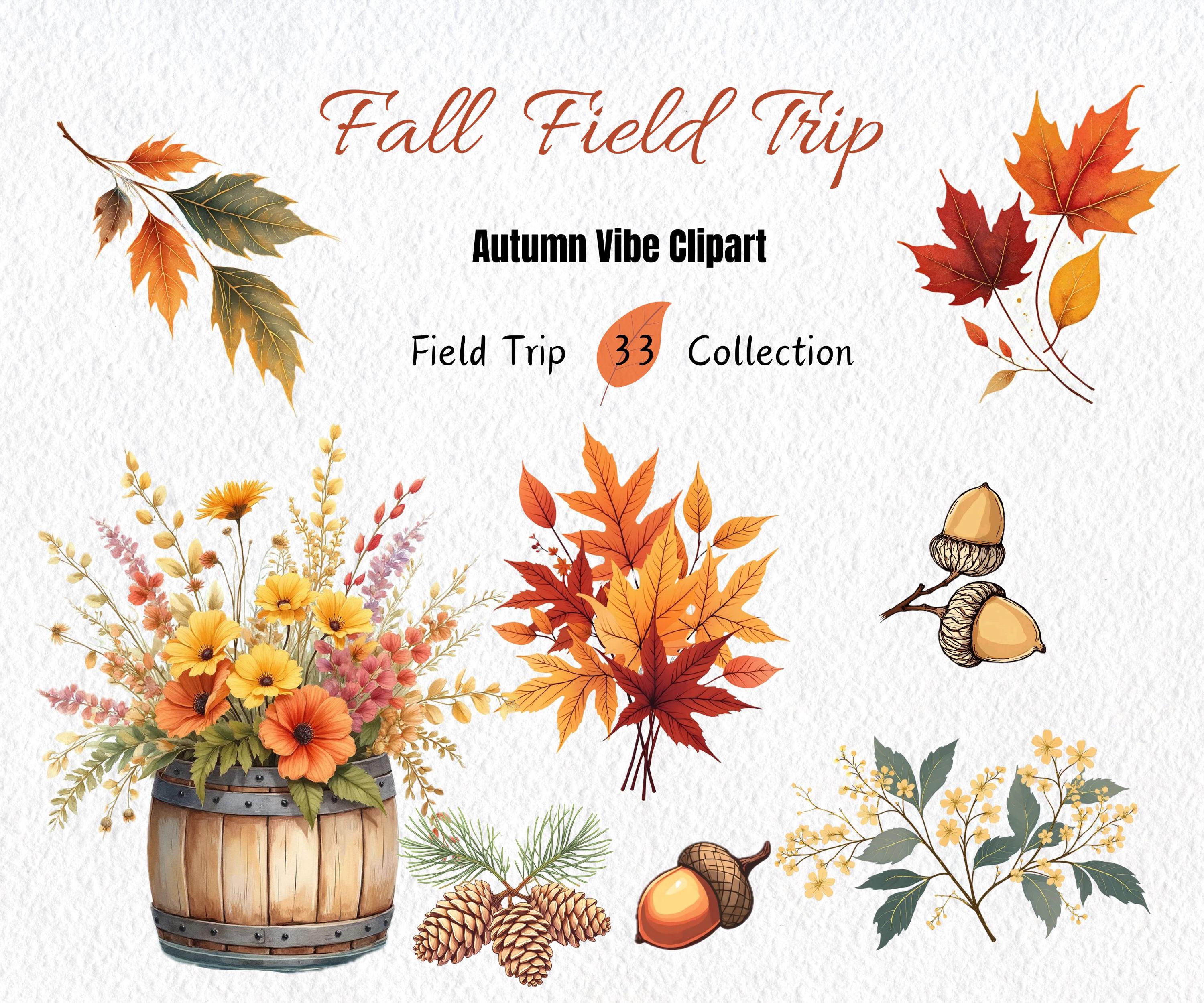Fall Field Trip Collection Clipart, Autumn Leaves Clipart, Autumn ...