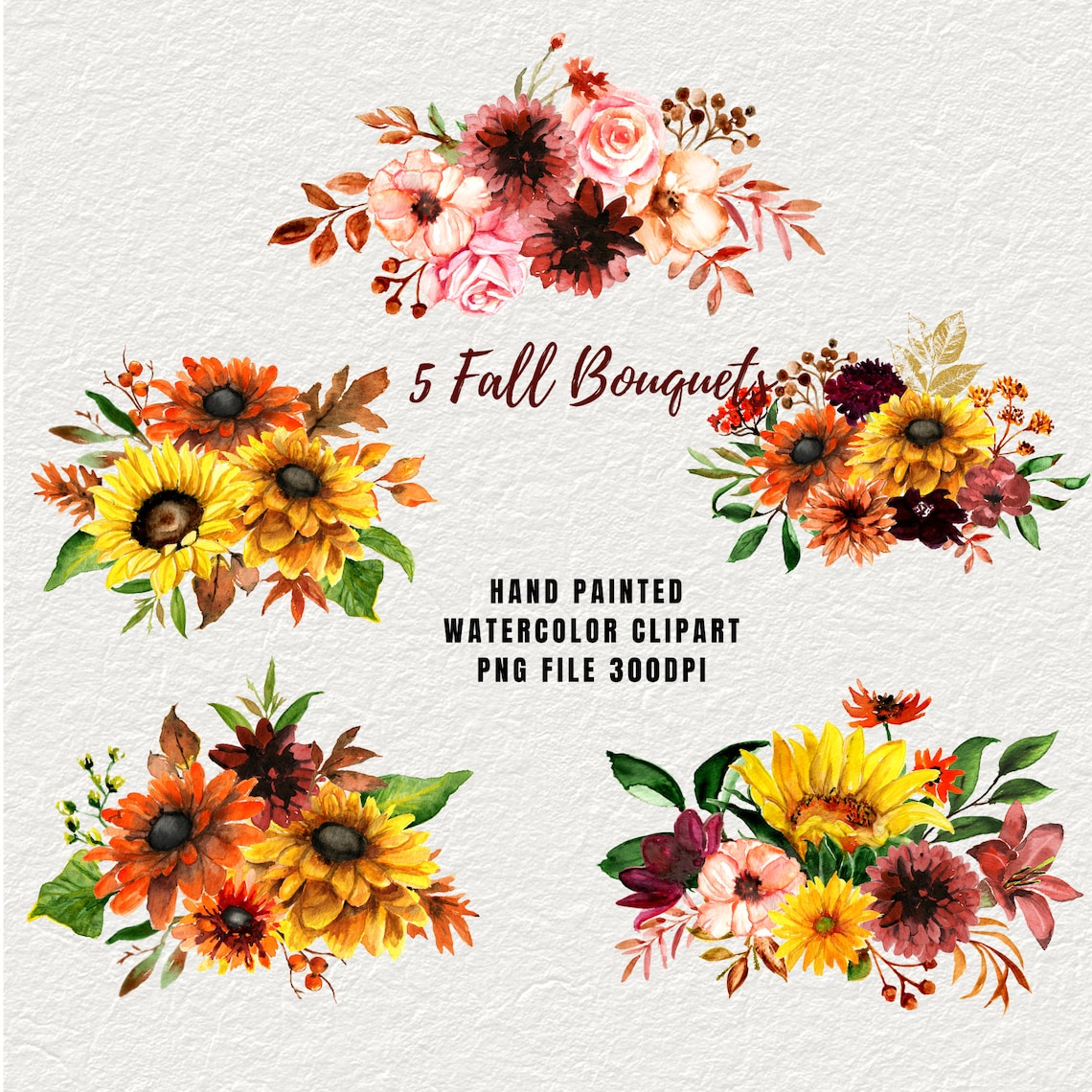 Fall Flower Watercolor Clipart, Sunflower Bouquet Clipart, Fall Floral ...