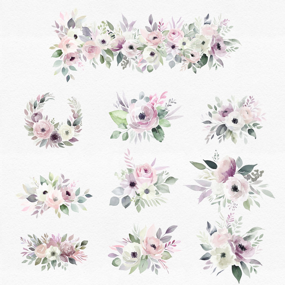 Watercolor Spring Mauve Floral Clipart, Watercolor Floral Clipart ...