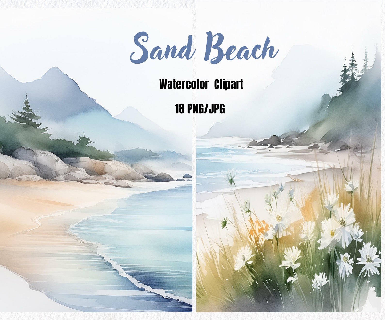 Watercolor Beach Clipart, Watercolor Ocean Clipart, Sand Beach Clipart ...