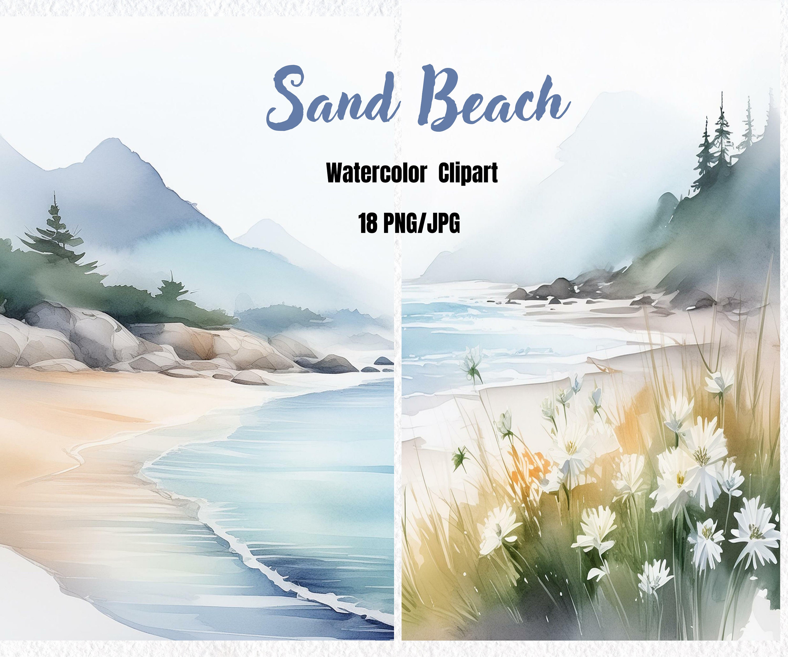 Watercolor Beach Clipart, Watercolor Ocean Clipart, Sand Beach Clipart ...