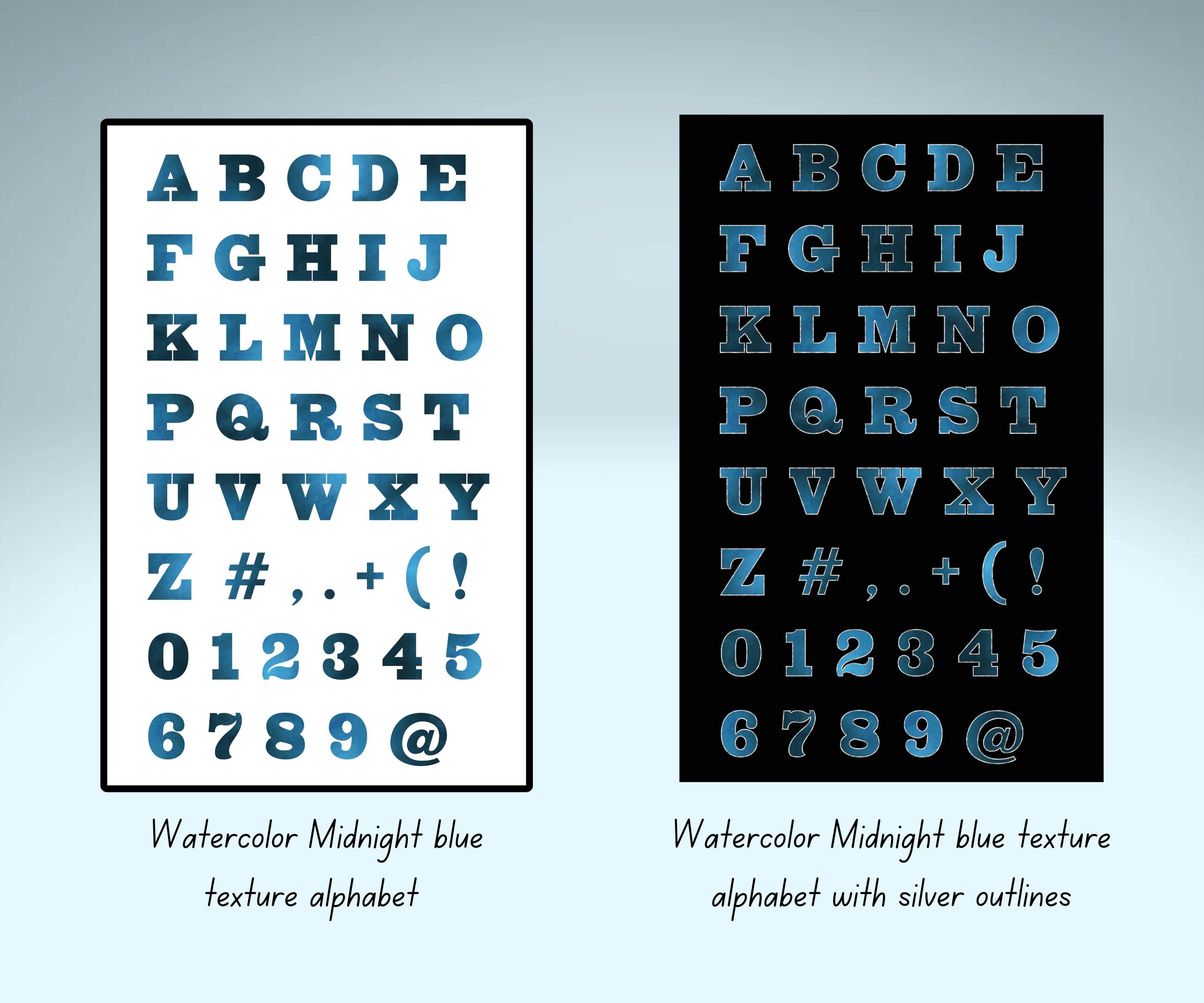 Dark Blue Alphabet Clipart, Digital Alphabet Clipart 2 Sets, Watercolor ...