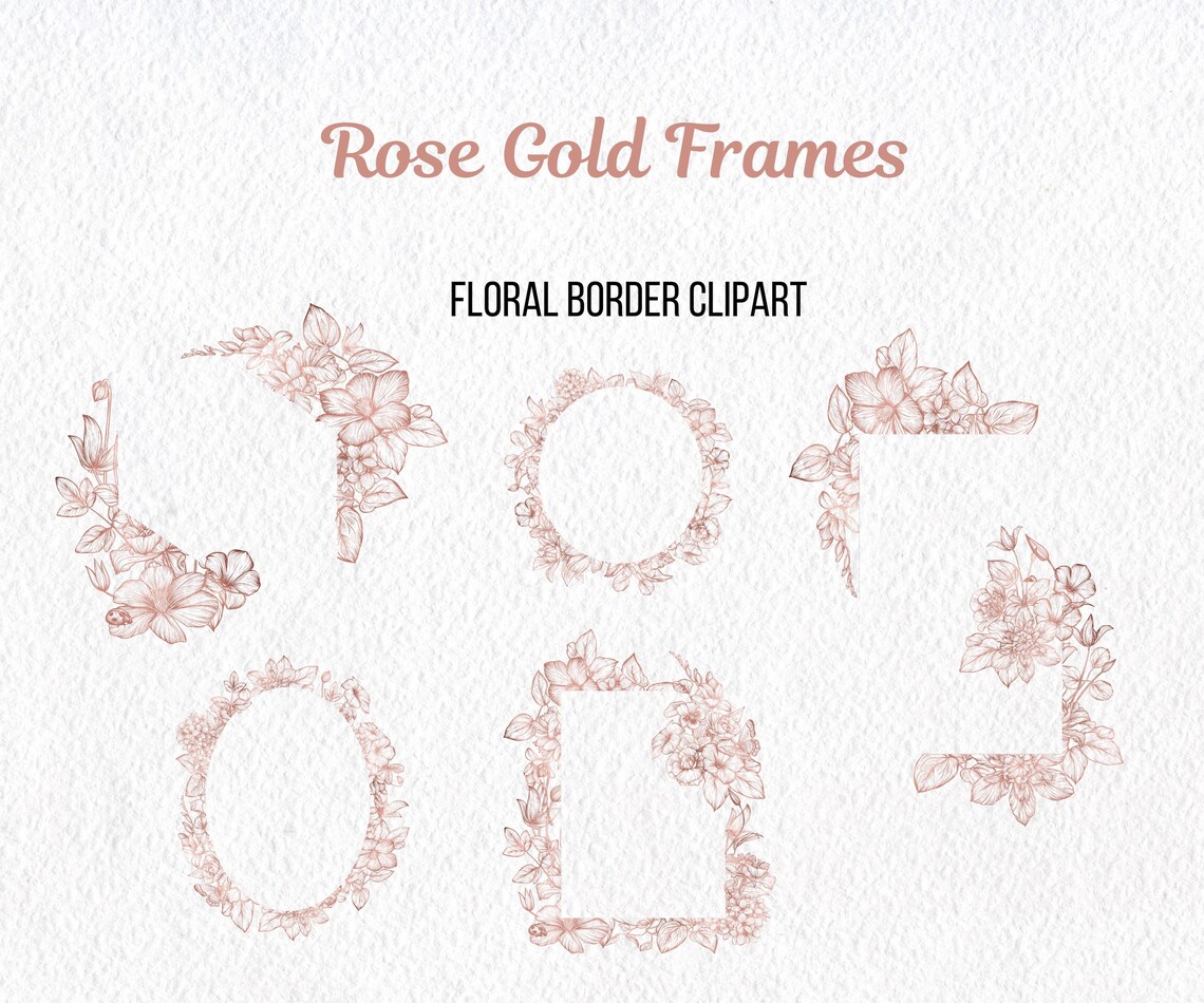 Rose Gold Floral Frame Clipart, Vintage Gold Rosegold Frames Romantic ...