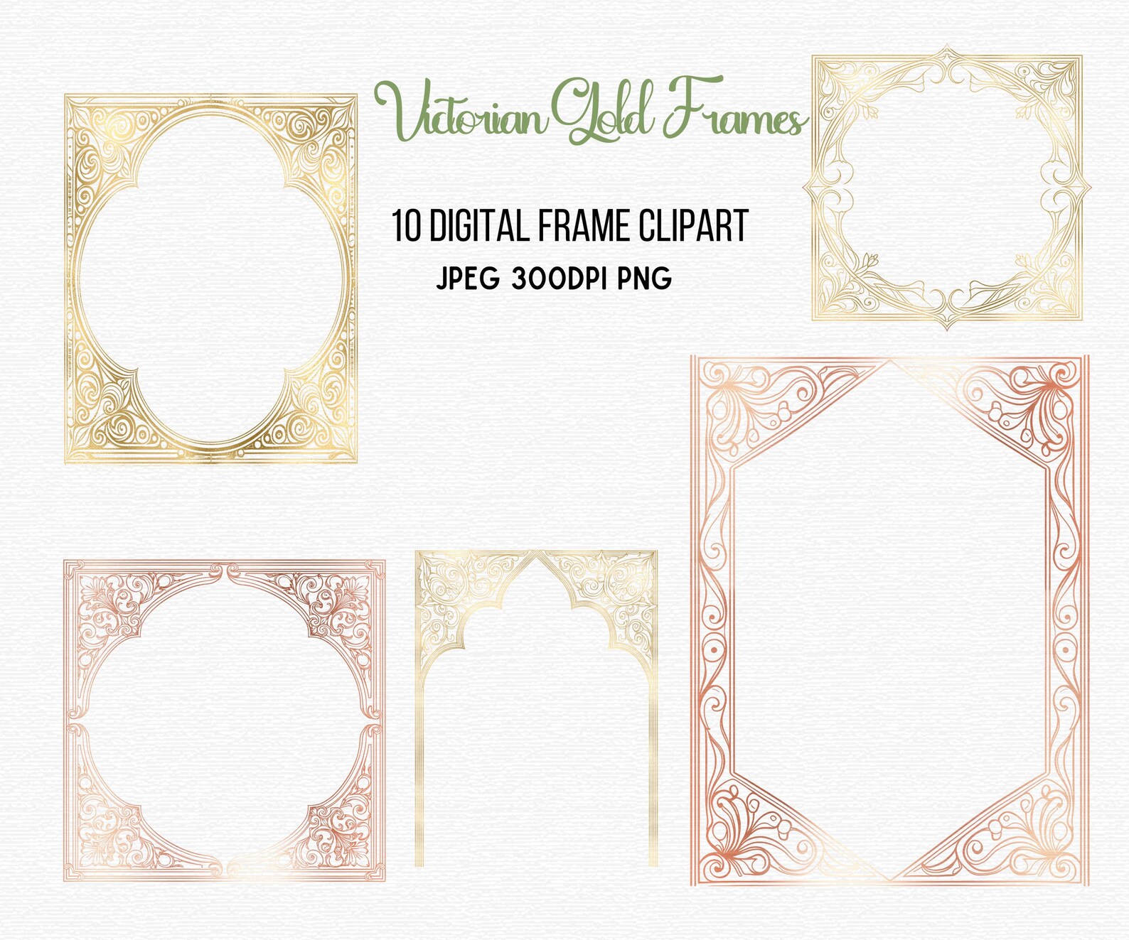 Victorian Gold Frame Clipart, Vintage Gold Rose Gold Frames Romantic ...