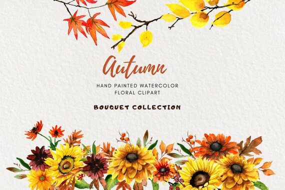 Watercolor Clipart Sunflower Bouquets Fall Clipart Autumn | Etsy