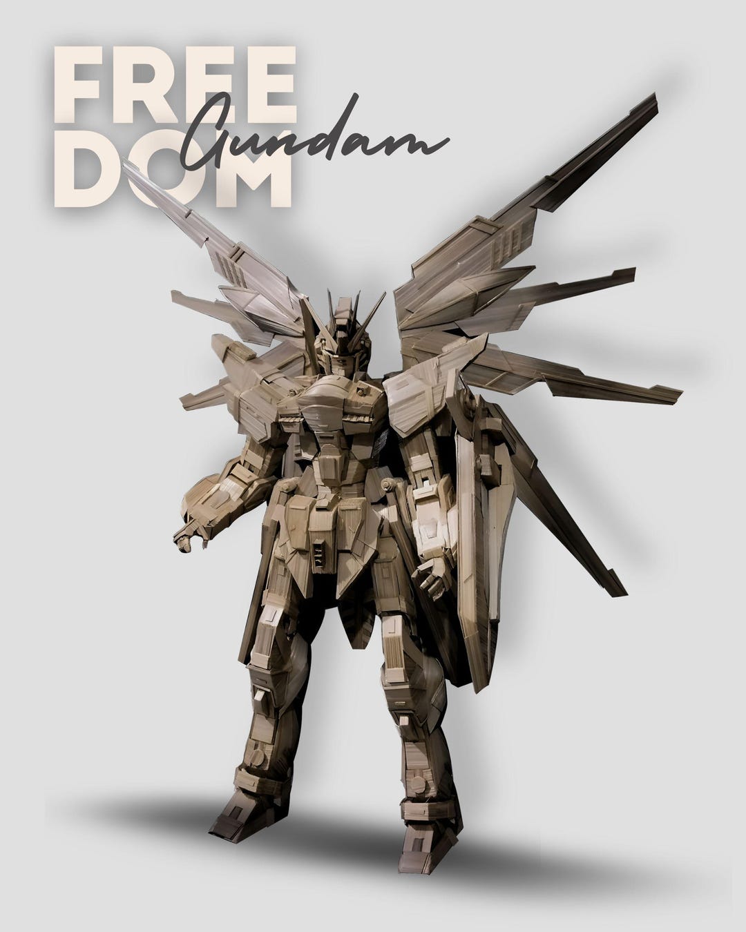 Handcrafted Bamboo Gundam Freedom Figurine Unique Japanese Gundam Decor ...