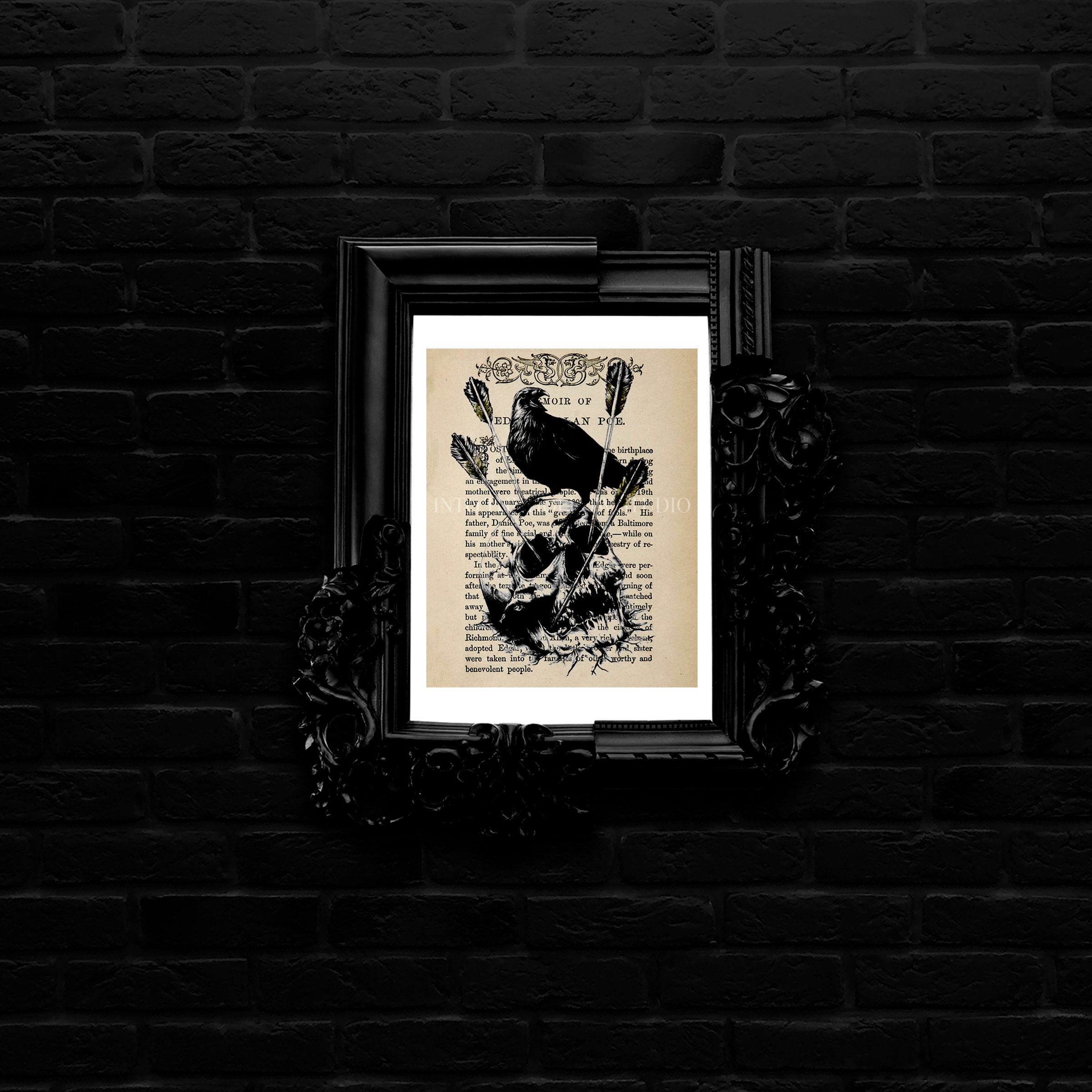 Edgar Allan Poe Memoir Page With Skull and Raven Poster Print | Etsy