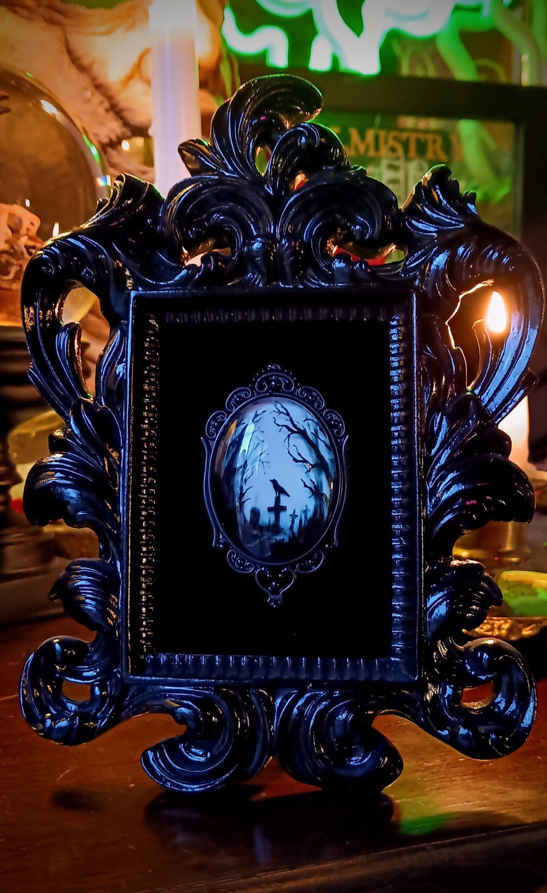 Raven Cemetery Cameo in Ornate Frame, Macabre, Whimsigoth, Cottagecore ...