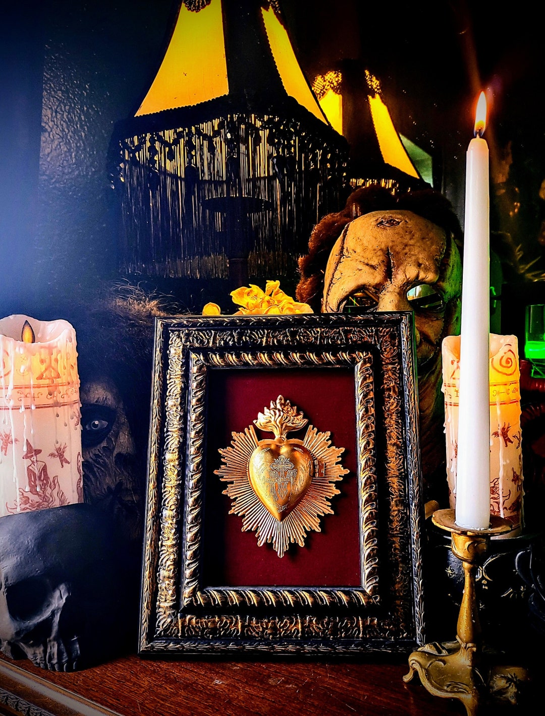Gold Sacred Heart in Ornate Frame, Macabre, Catholic, Religion ...