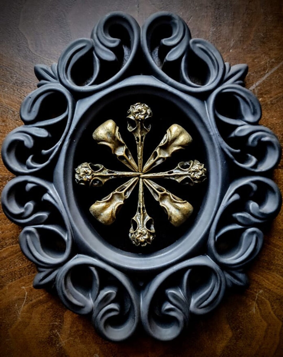 Raven Skull Antique Brass Baroque Frame | Faux Taxidermy | Goth Decor ...