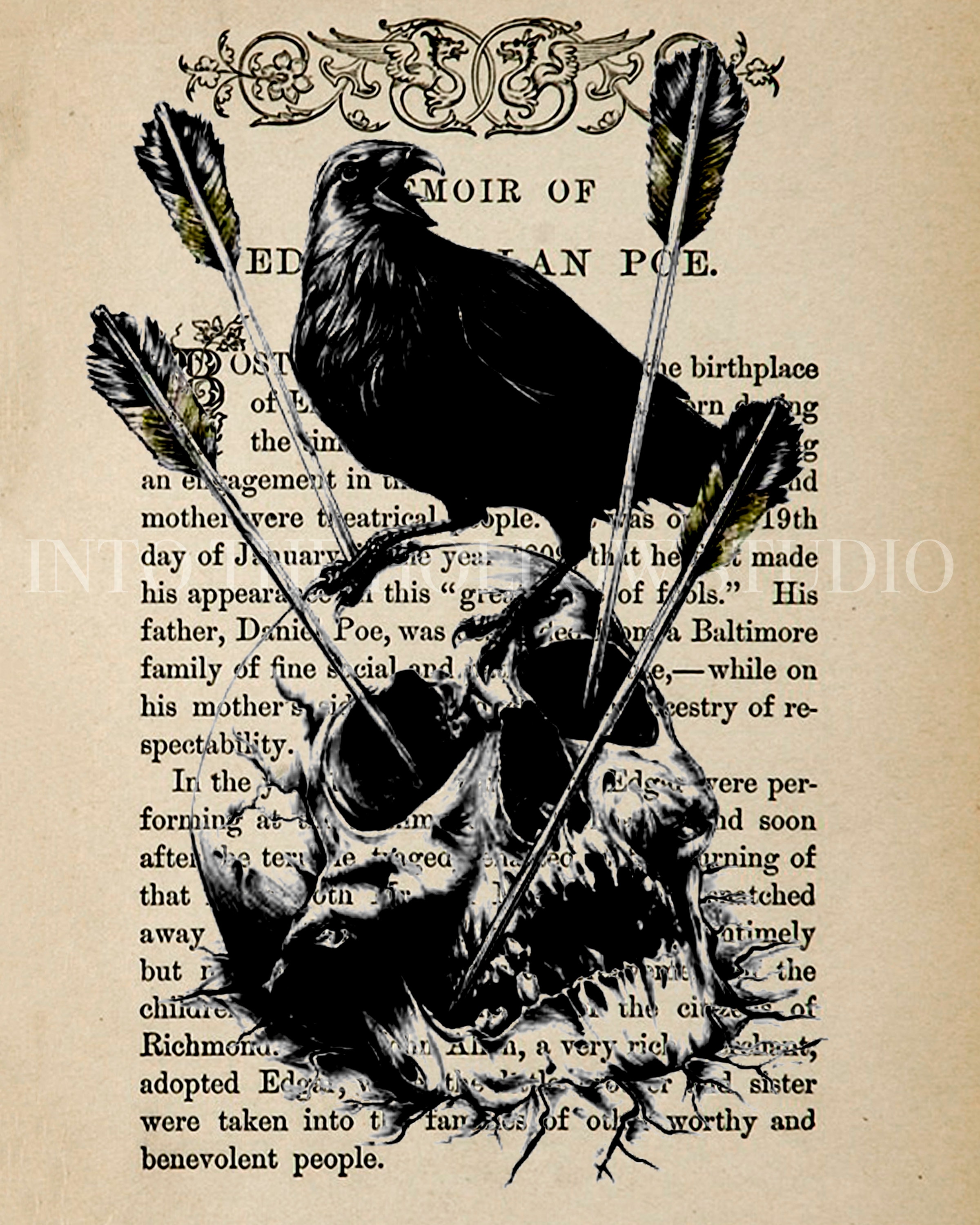 Edgar Allan Poe Memoir Page With Skull and Raven Poster Print | Etsy