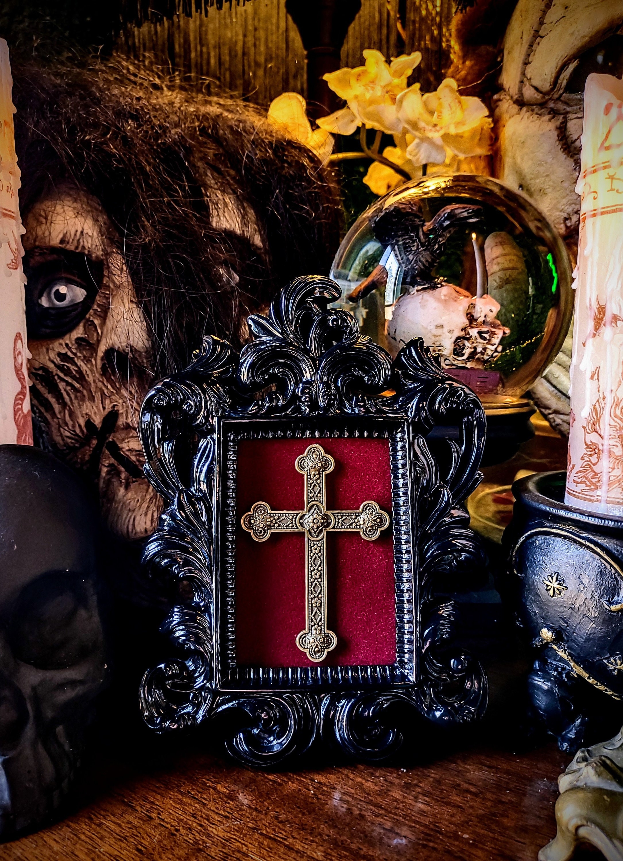 Crucifix in Ornate Frame, Macabre, Catholic | Religion | Victorian ...