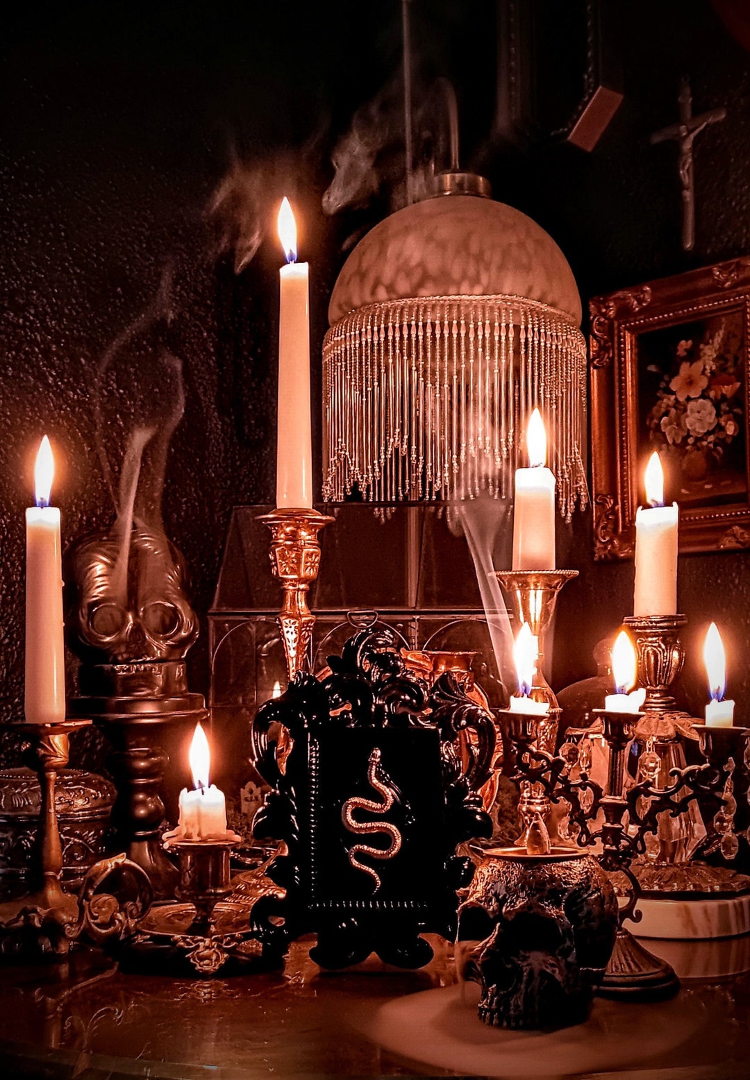 Gold Serpent in Ornate Baroque Frame, Faux Taxidermy, Snake, Macabre ...