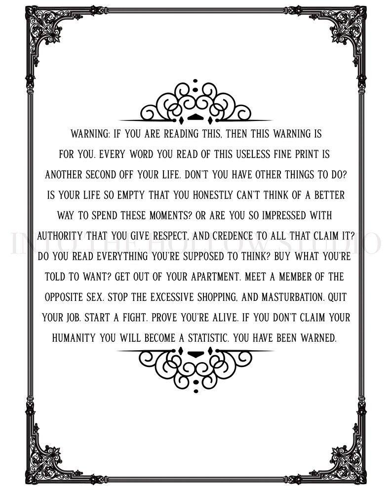 Fight Club Tyler Durden Warning: If You Are Reading - Etsy