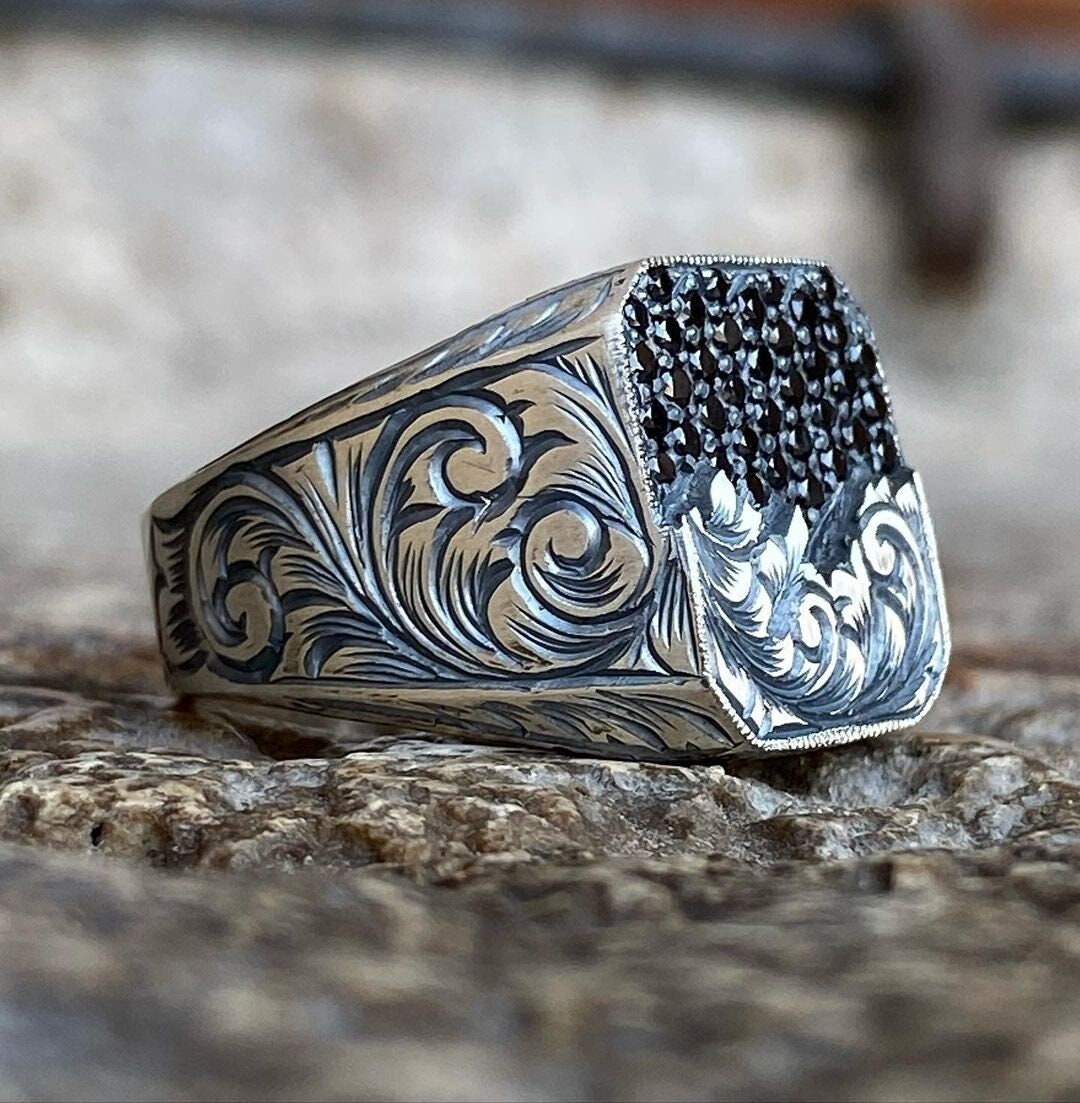 Hand Made Engraving 925k Silver Man Ring Stylish Men Rings - Etsy