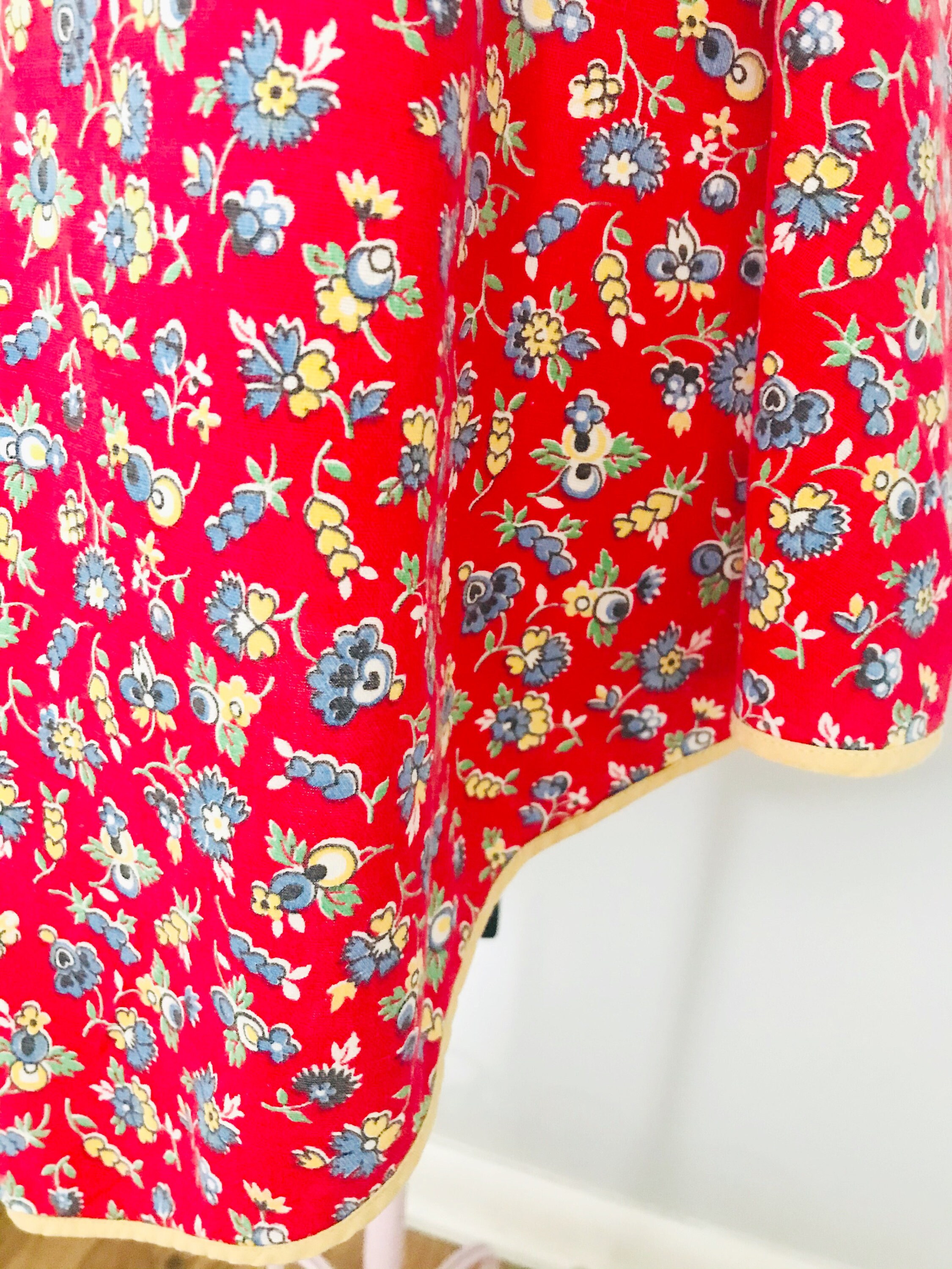 Vintage Apron Red Blue Yellow Floral Neck and Waist Tie - Etsy