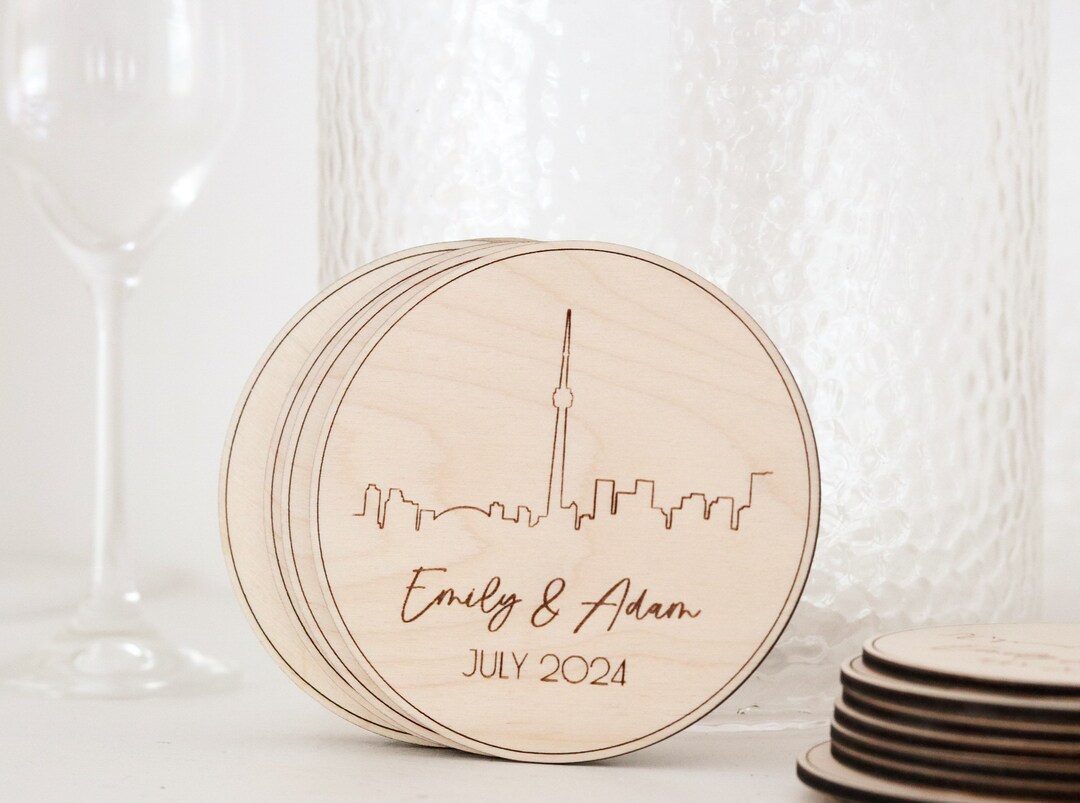 Custom Wood Coasters, Venue Skyline, Wedding Favors for Guests in Bulk ...