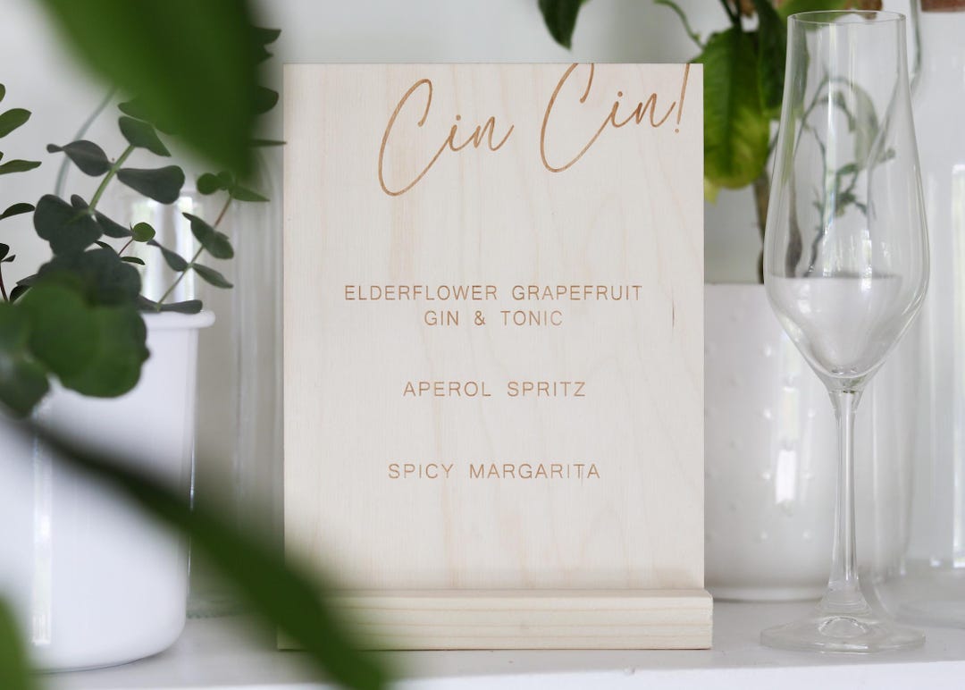 Cin Cin Sign, Wood Engraved Wedding Engagement Party Sign, the Bar Sign ...
